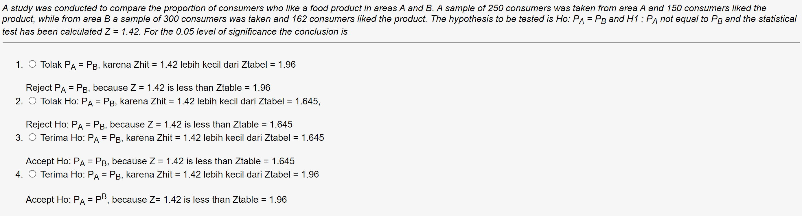 Solved A study was conducted to compare the proportion of | Chegg.com