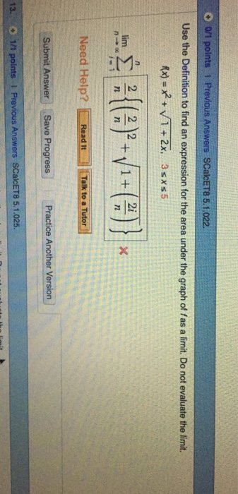 Solved +·ar1 points 1 Previous Answers SCalcET8 5.1.022. Use | Chegg.com
