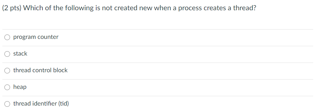 Solved (2 pts) Which of the following is not created new | Chegg.com