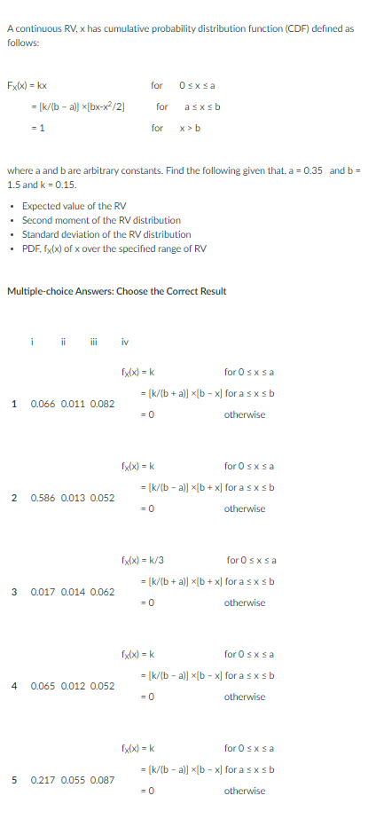 Solved A continuous RV, x has cumulative probability | Chegg.com