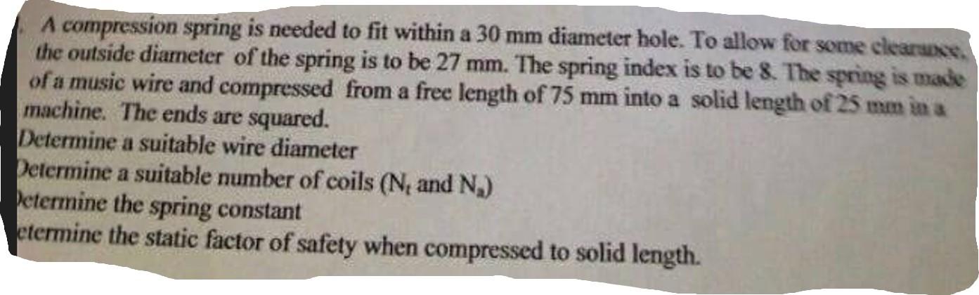 Solved A compression spring is needed to fit within a 30 mm | Chegg.com