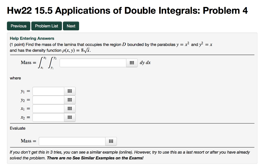 Solved Hw22 15.5 Applications of Double Integrals: Problem 4 | Chegg.com