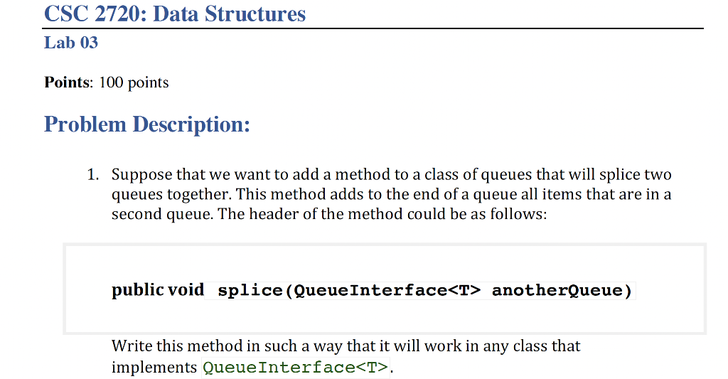 Solved CSC 2720: Data Structures Lab 03 Points: 100 points | Chegg.com