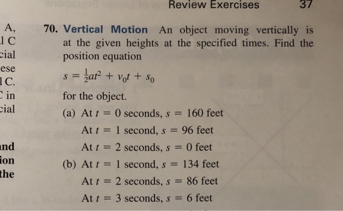 Solved Review Exercises 37 A, 1 C 70. Vertical Motion An | Chegg.com