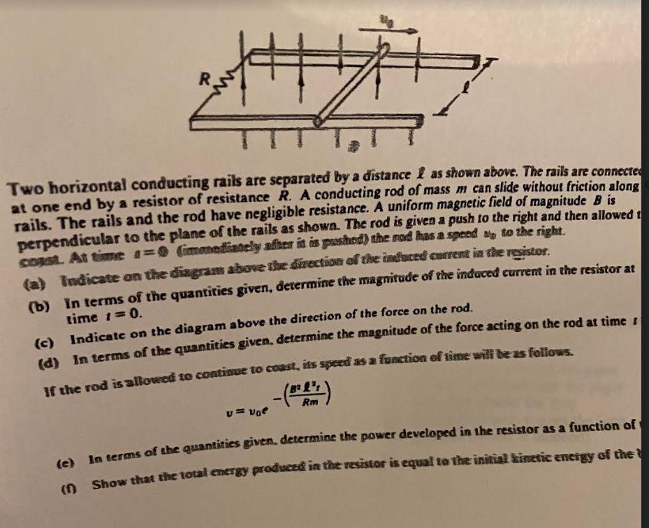 Solved R Two horizontal conducting rails are separated by a | Chegg.com