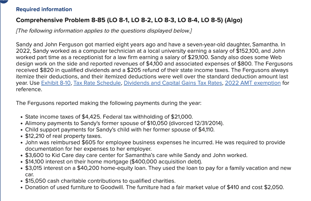 Solved Required information Comprehensive Problem 8-85 (LO | Chegg.com