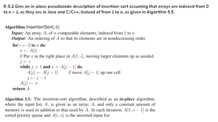 Solved R-5.2 Give an in-place pseudocode description of | Chegg.com