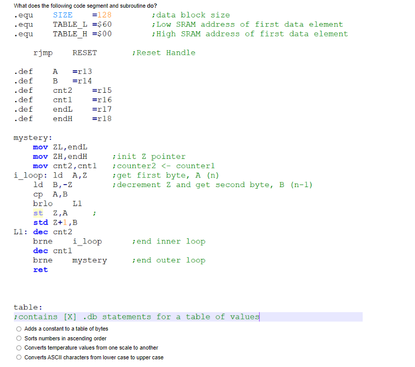 Solved What does the following code segment and subroutine | Chegg.com