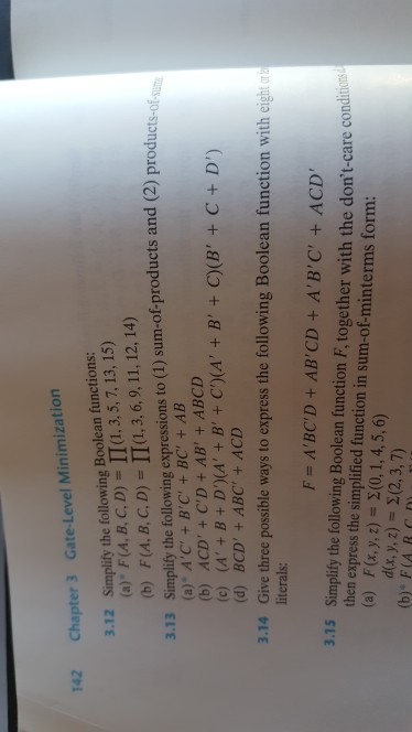Solved Chapter 3 Gate-Level Minimization 142 3.12 Simplify | Chegg.com