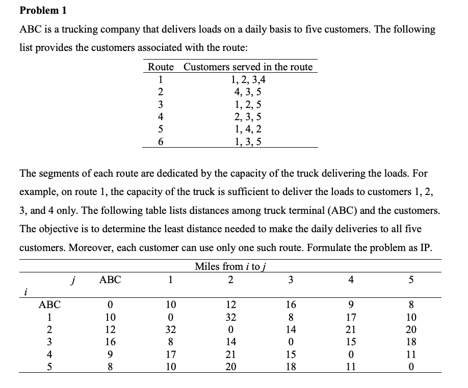 Solved Problem 1ABC is a trucking company that delivers | Chegg.com