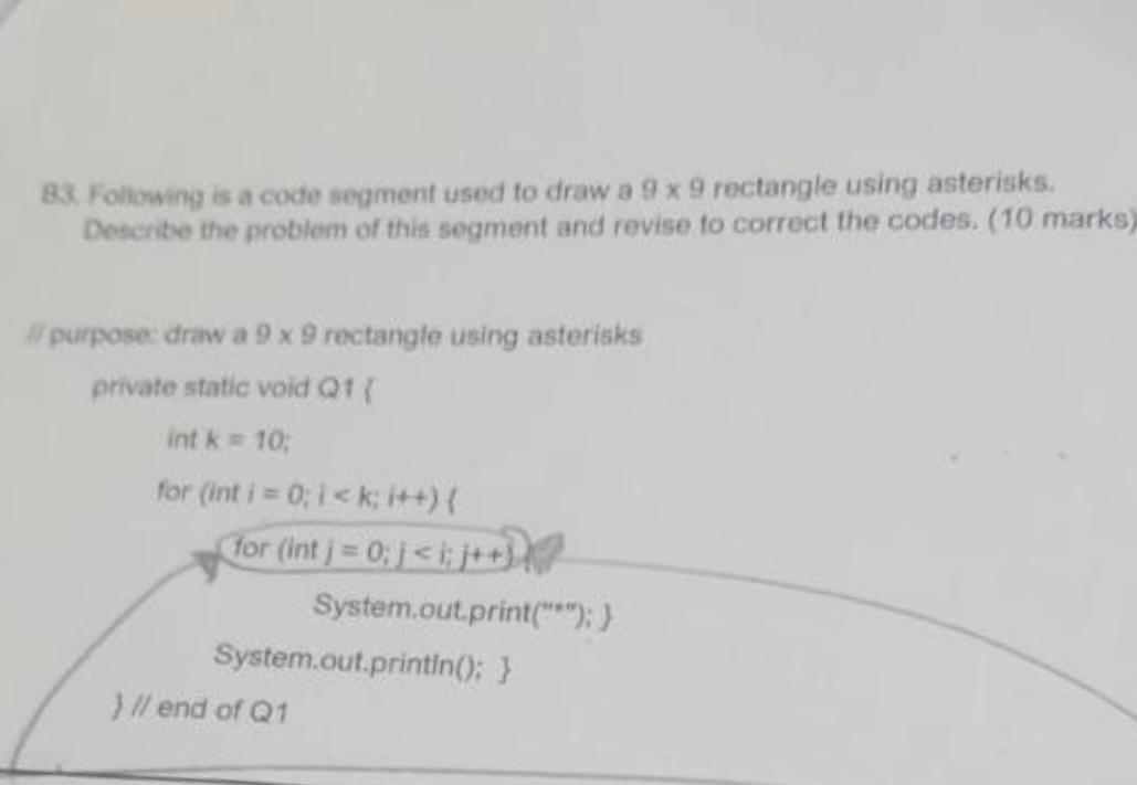 Solved 83. Fohowing is a code segment used to draw a 9×9 | Chegg.com
