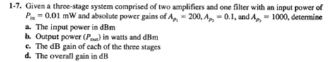 Solved 1-7. Given a three-stage system comprised of two | Chegg.com