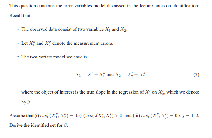 Solved This question concerns the error-variables model | Chegg.com