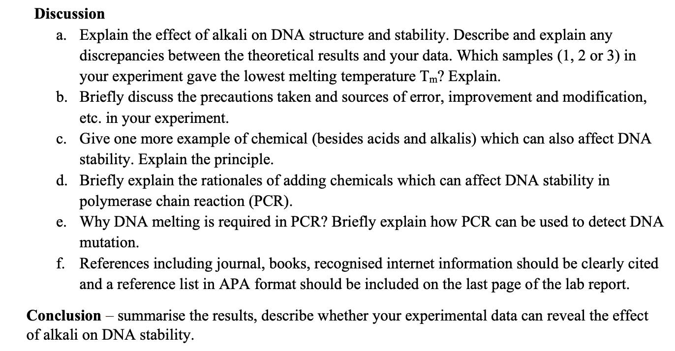 Solved Discussion a. Explain the effect of alkali on DNA | Chegg.com