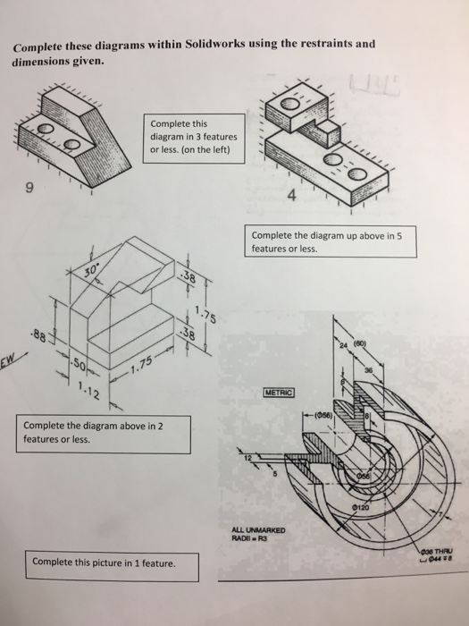 Solved Complete these diagrams within Solidworks using the | Chegg.com