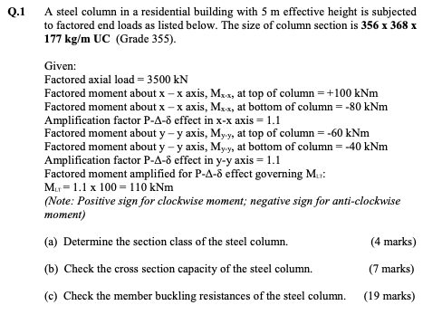 Q.1 A steel column in a residential building with 5 m | Chegg.com