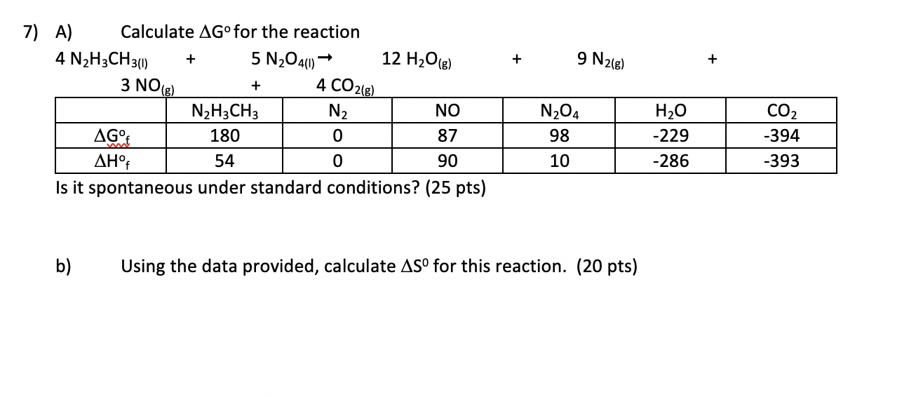Solved + 9 N2(e) + 3 NO(g) + 7) A) Calculate AGº for the | Chegg.com
