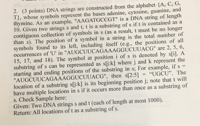 Solved 2. (3 points) DNA strings are constructed from the | Chegg.com