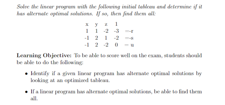 Solved Solve the linear program with the following initial | Chegg.com