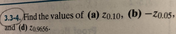 Solved 3.3-4, Find the values of (a) z0.10, (b)-z0.05, (d) | Chegg.com