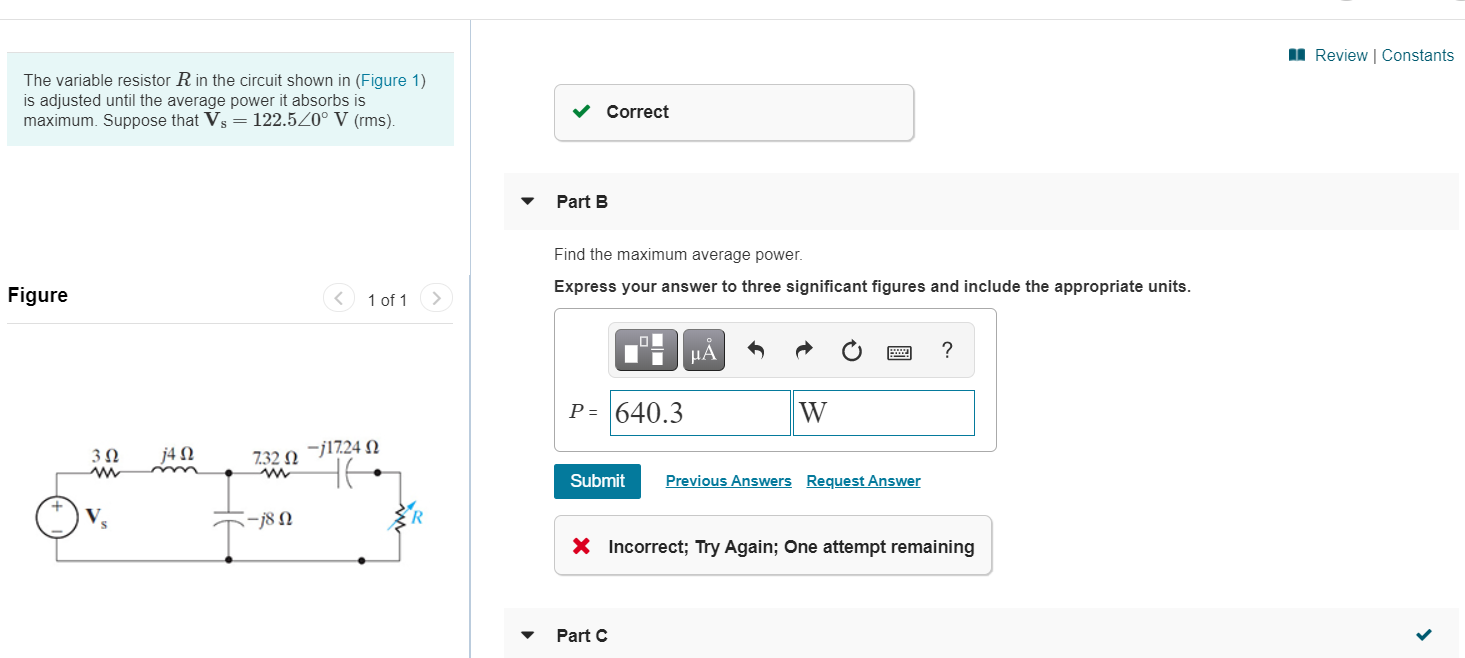 Solved A Review Constants The variable resistor R in the | Chegg.com