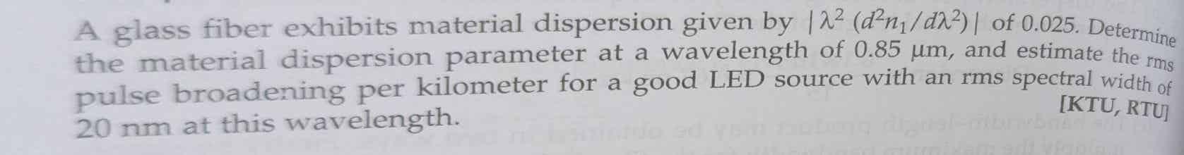 Solved A glass fiber exhibits material dispersion given by | Chegg.com