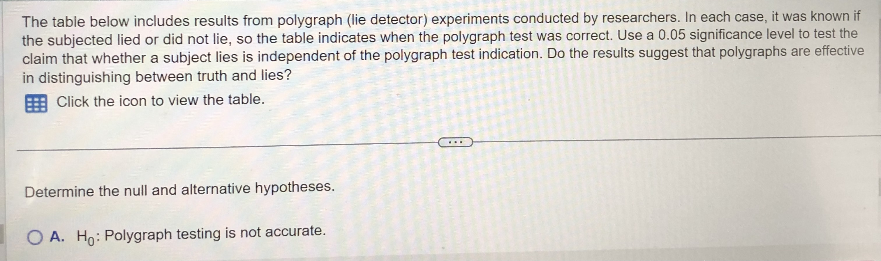 Solved The table below includes results from polygraph (lie | Chegg.com