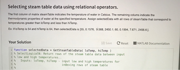 Solved Selecting steam table data using relational operators | Chegg.com