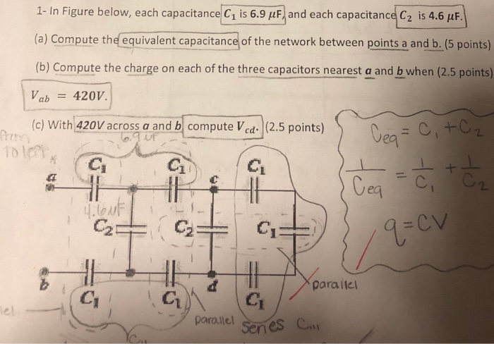 Solved 1-In Figure below, each capacitance C1 is 6.9 ? F, | Chegg.com