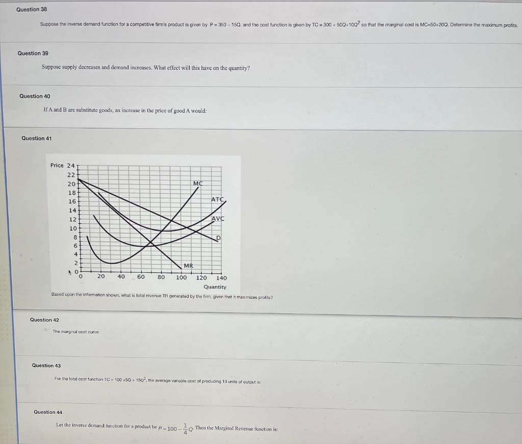 Solved Question 38 Suppose the inverse demand function for a | Chegg.com