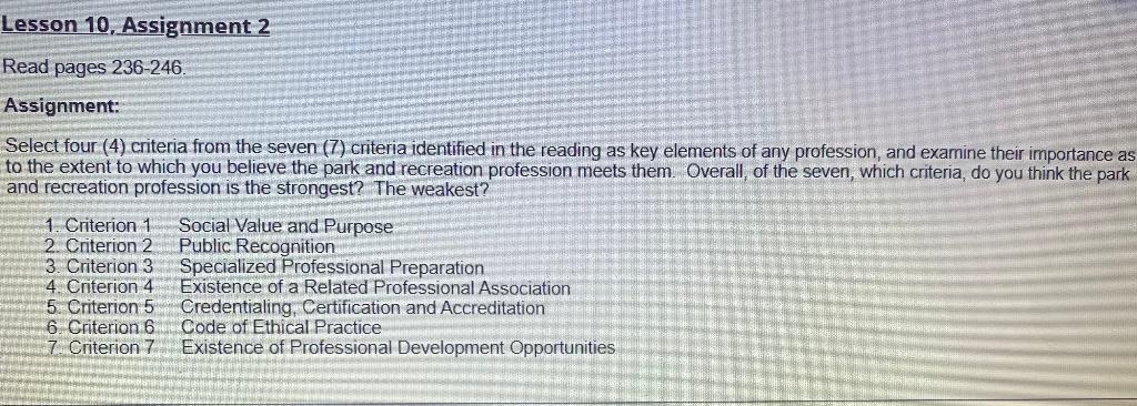 Solved Select four (4) criteria from the seven (7) criteria | Chegg.com