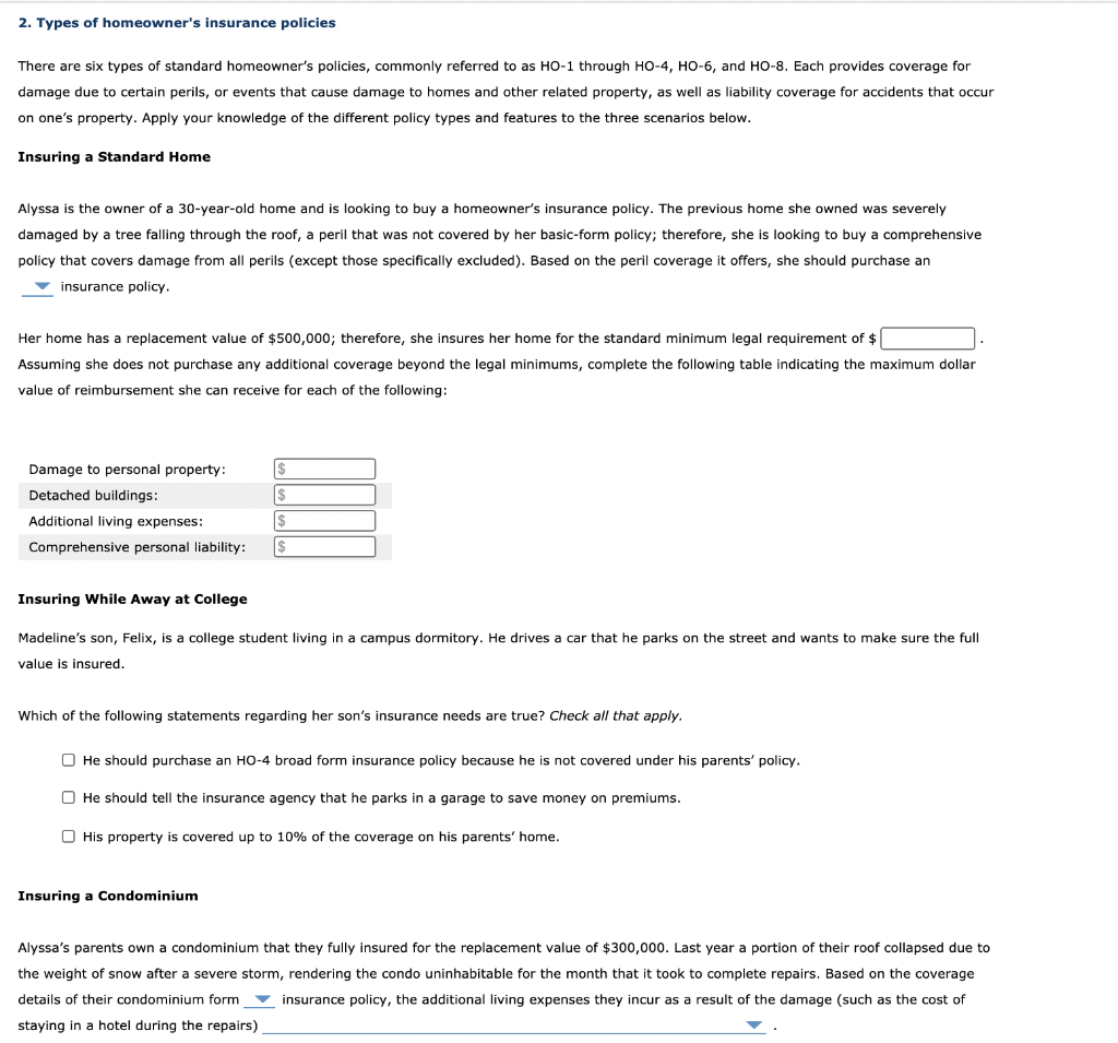 1st drop down option: HO1, HO2, HO3 HO4, HO6, HO8 2nd | Chegg.com