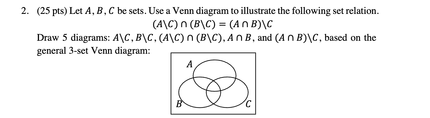 Solved (25 pts) Let A,B,C be sets. Use a Venn diagram to | Chegg.com