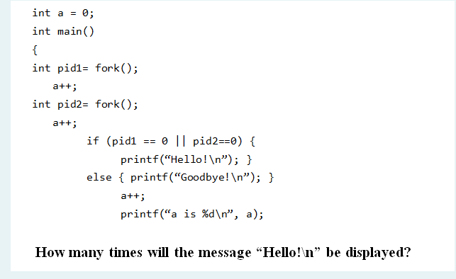 Solved int a 0; int main() { int pidl= fork(); a++; int | Chegg.com