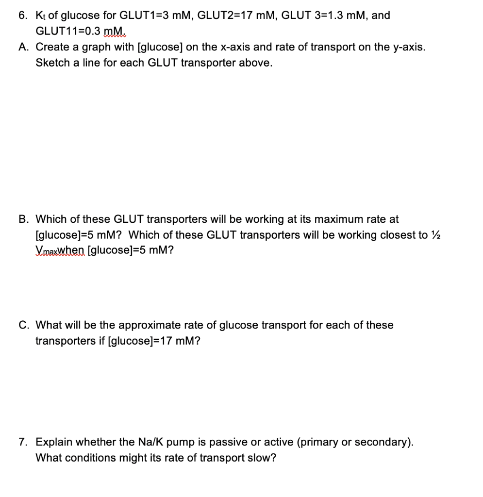 Solved 6. Kt of glucose for GLUT1 =3mM, GLUT 2=17mM, GLUT | Chegg.com