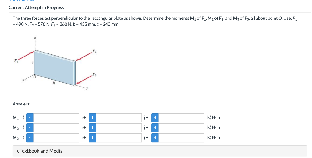 Solved Current Attempt in Progress The three forces act | Chegg.com