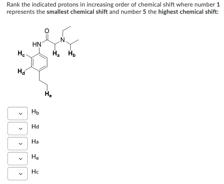 Solved Rank the indicated protons in increasing order of | Chegg.com