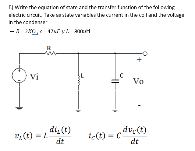 Solved B) Write the equation of state and the transfer | Chegg.com