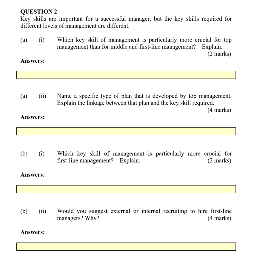 Solved QUESTION 2 Key skills are important for a successful | Chegg.com