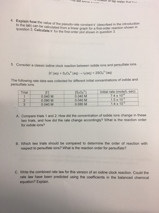 Solved Explain how the value of the pseudo-rate constant k | Chegg.com