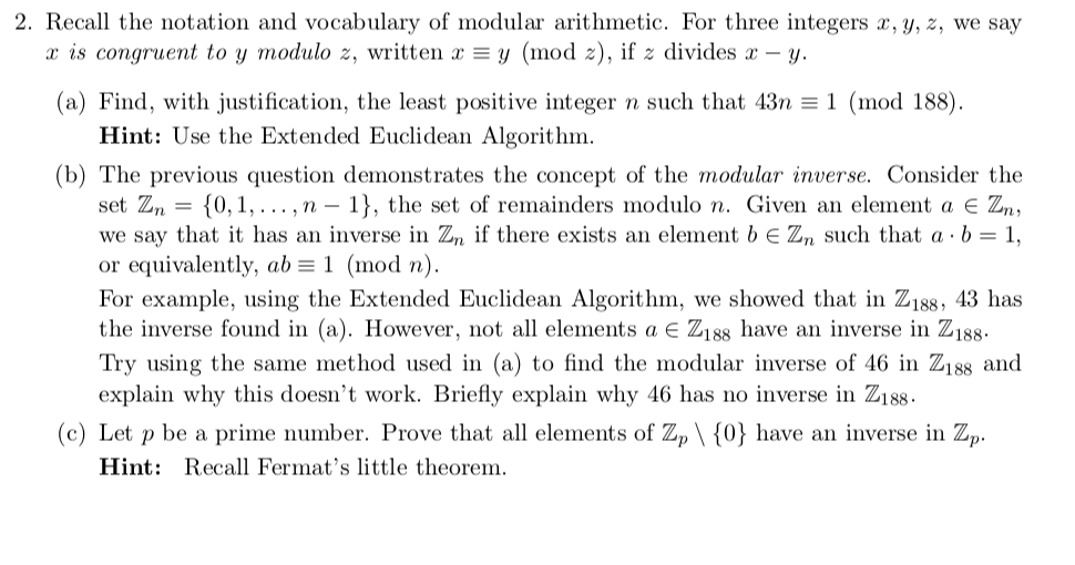 Solved 2. Recall the notation and vocabulary of modular | Chegg.com