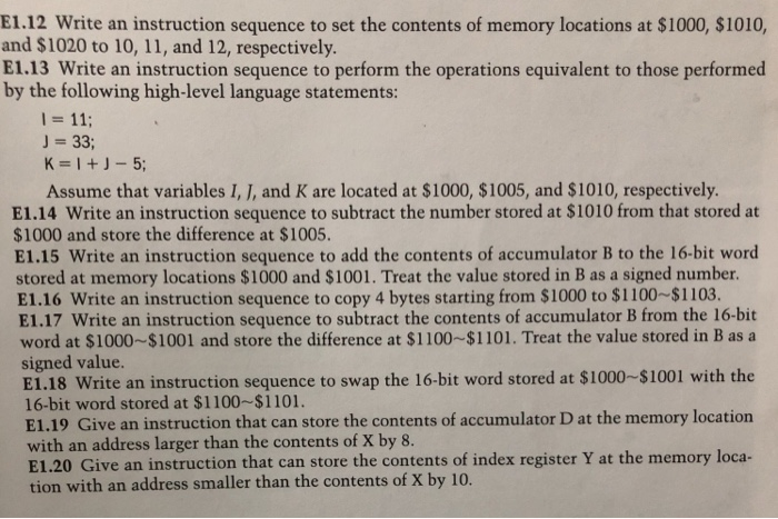 Solved E1.12 Write an instruction sequence to set the | Chegg.com