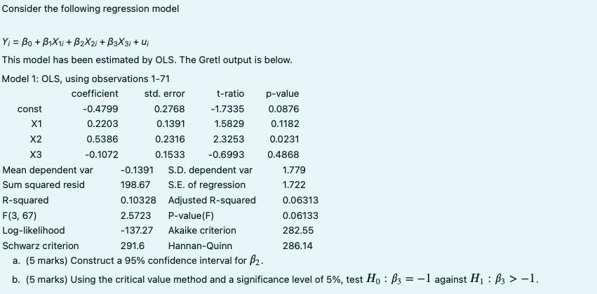 Solved Consider the following regression model Y; = Bo+B1X1 | Chegg.com