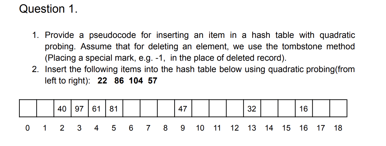 Solved Question 1. 1. Provide a pseudocode for inserting an | Chegg.com