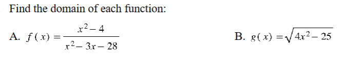 Solved Find the domain of each function: A. | Chegg.com
