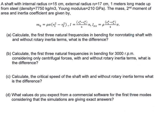 A shaft with internal radius r=15 cm, external radius | Chegg.com