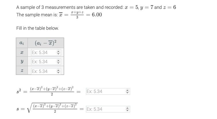 Solved A sample of 3 measurements are taken and recorded: