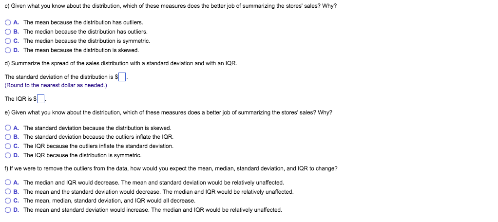 Solved Sales (in S) for one week were collected for 18 | Chegg.com