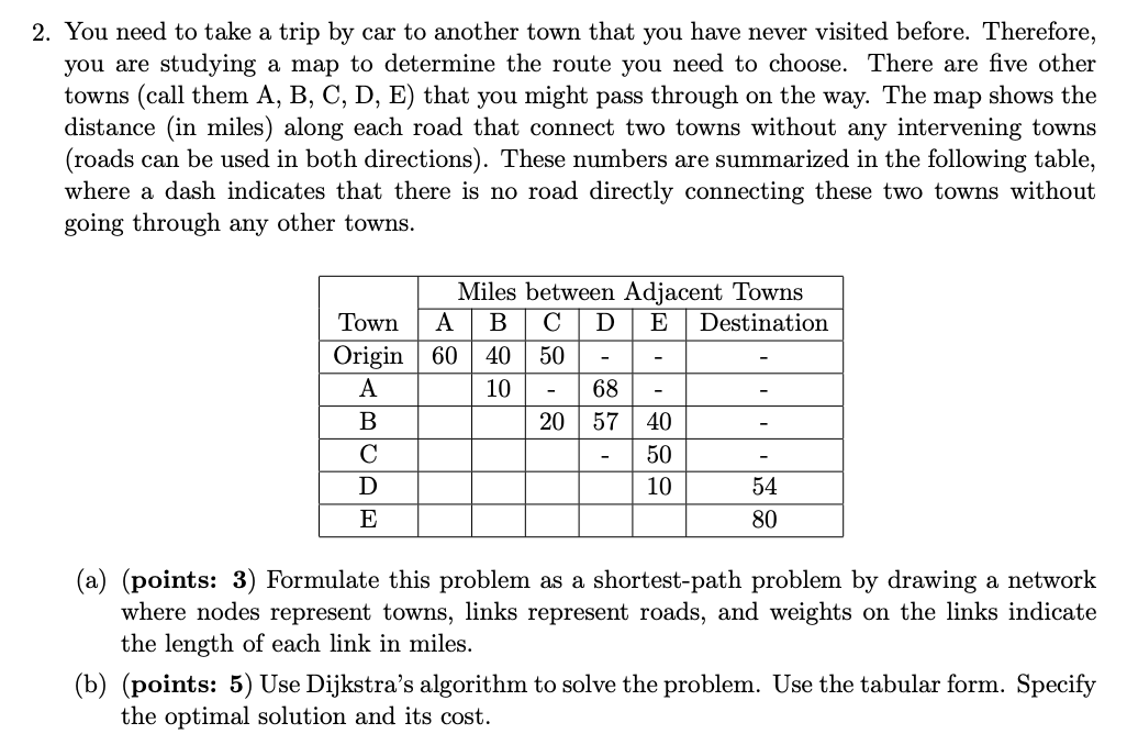Solved 2. You need to take a trip by car to another town | Chegg.com
