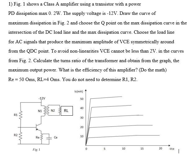 Solved 1) Fig. 1 shows a Class A amplifier using a | Chegg.com